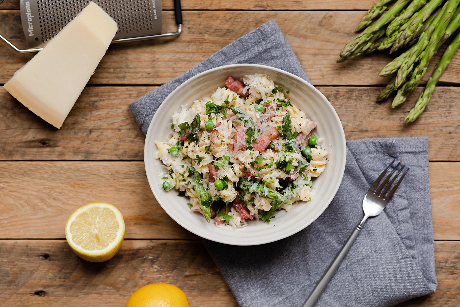 Creamy British asparagus and pancetta pasta | British Asparagus